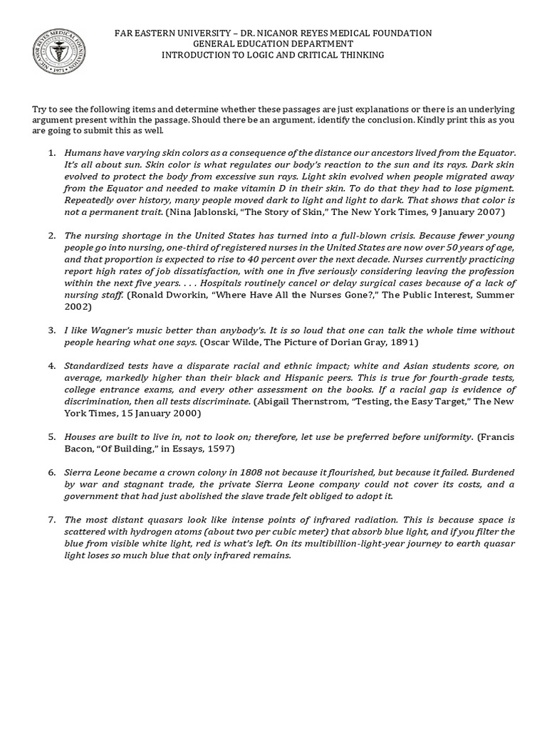 Exercises For Arguments Pdf Nursing Human Skin Color 0052