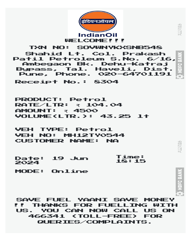 June Petrol Bill 2 | PDF