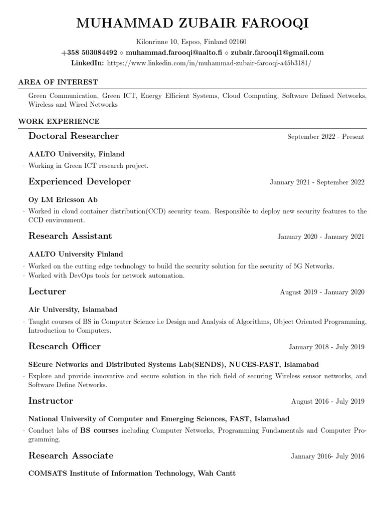 Muhammad_Zubair_Farooqi_CV | PDF | Wireless Sensor Network | Information Technology