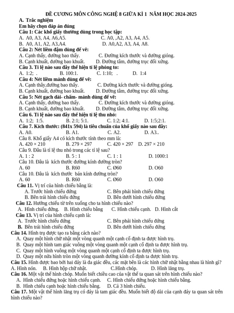 ĐỀ CƯƠNG CN8 8 GIỮA KÌ 1 (24-25) | PDF