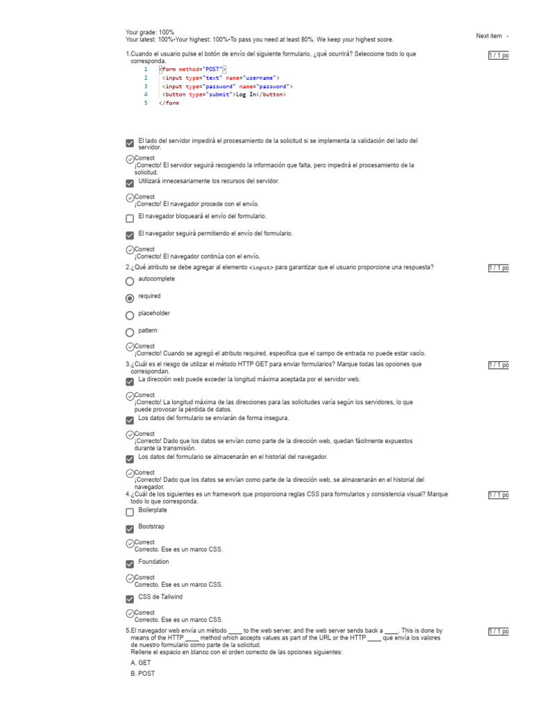 Comprobación de conocimientos_ entrada de usuarios y formularios | PDF ...