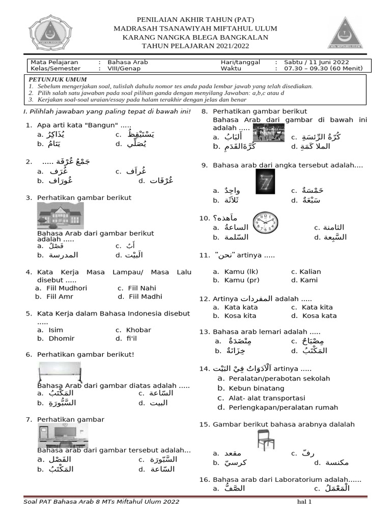 Soal AM Bhs Arab Kelas IX MTs MU | PDF