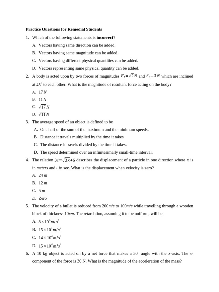 Practice Questions For Remedial (2017) | PDF