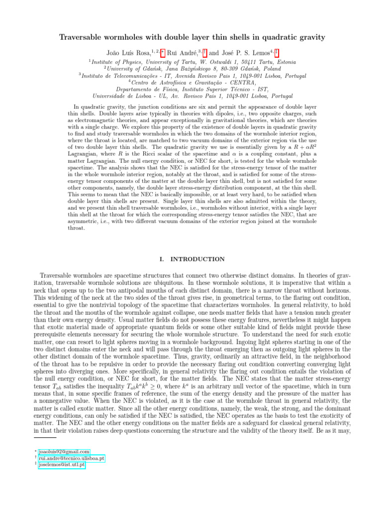 Quadratic Gravity Wormhole | PDF | General Relativity | Gravity