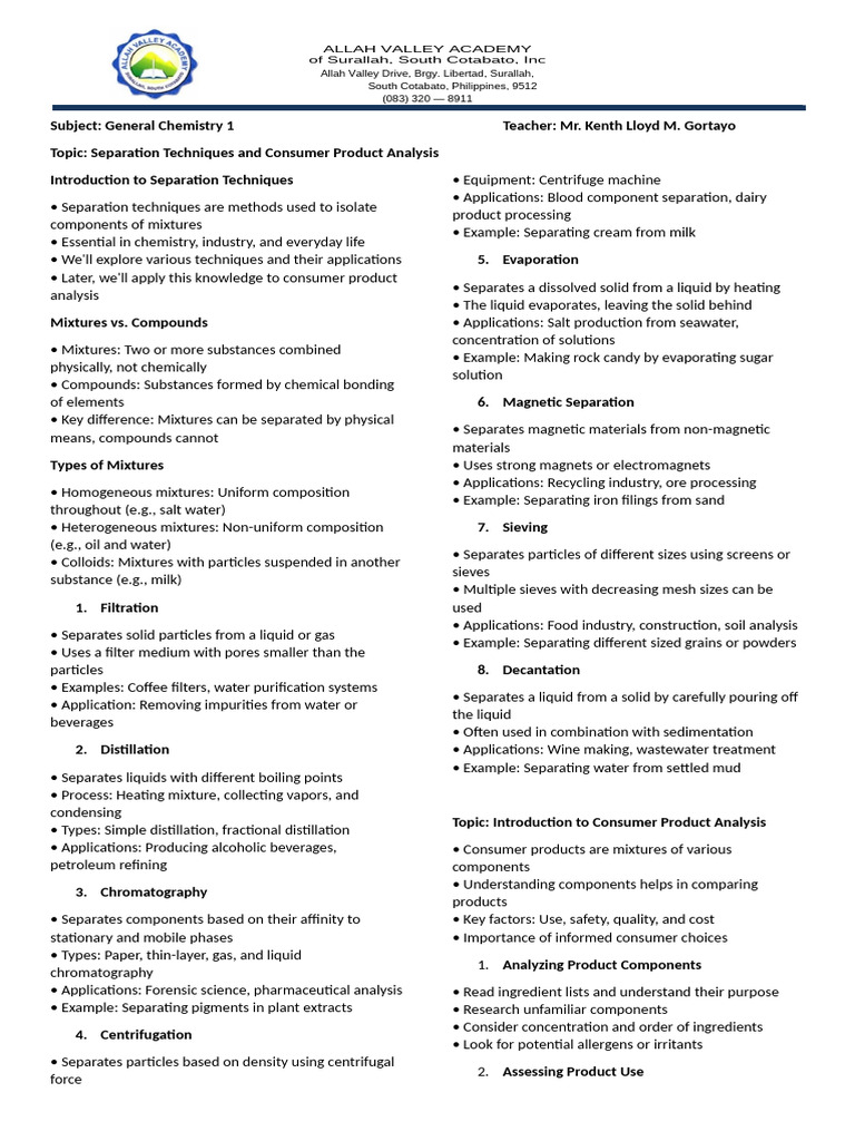 General Chemistry 1 - Module 1 | PDF | Mixture | Distillation