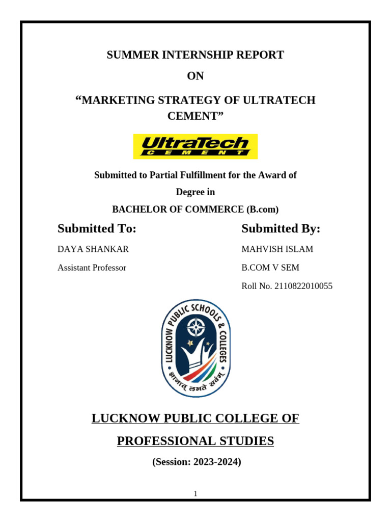Marketing Strategy of Ultratech Cement | PDF | Concrete | Cement