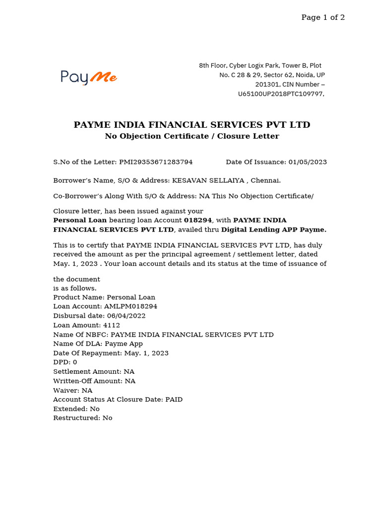 656842909-PayMe-Noc.pdf | PDF | Loans | Personal Finance