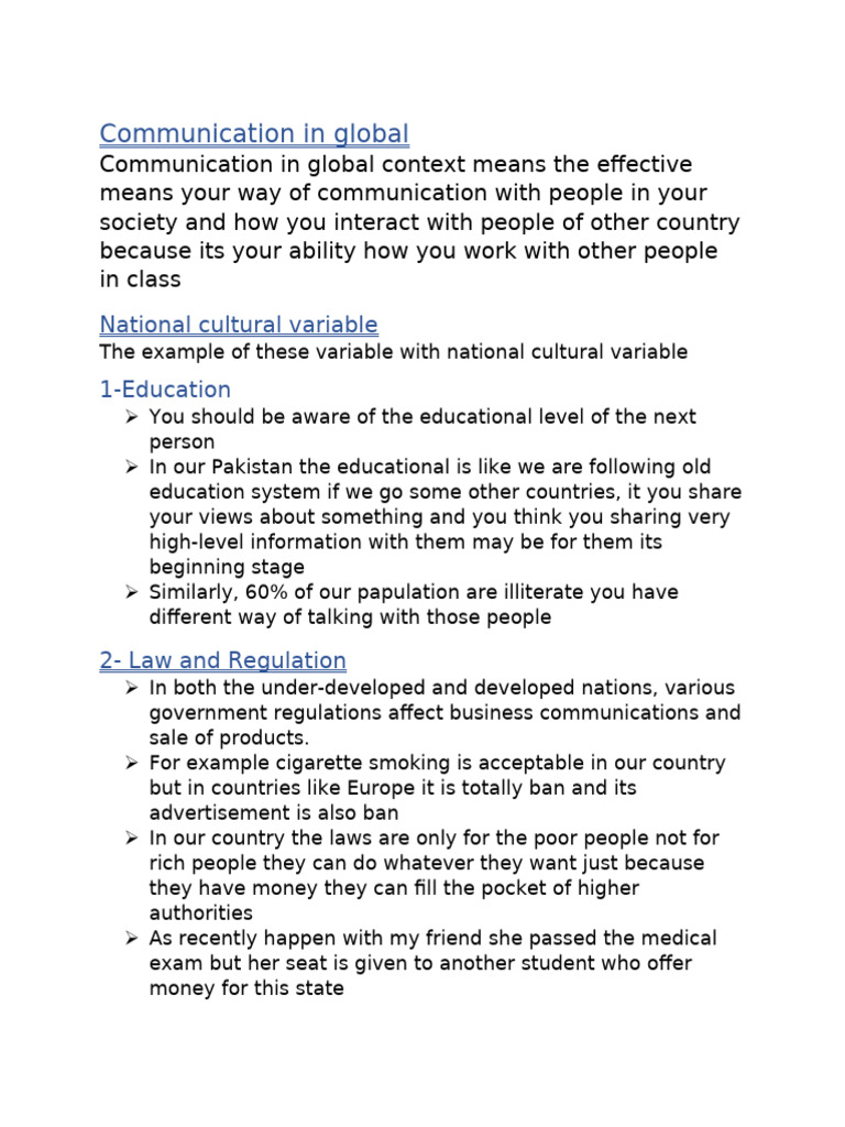 Communication in Global | PDF | Communication