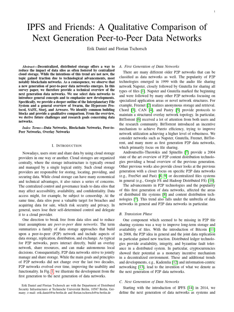 IPFS and Friends: A Qualitative Comparison of Next Generation Peer-to-Peer Data Networks | PDF ...
