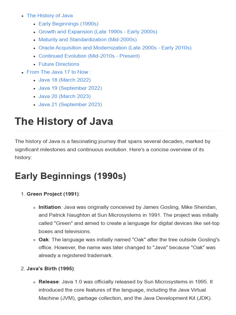 History Java | PDF | Java (Programming Language) | Java Version History History Java | PDF | Java (Programming Language) | Java Version History