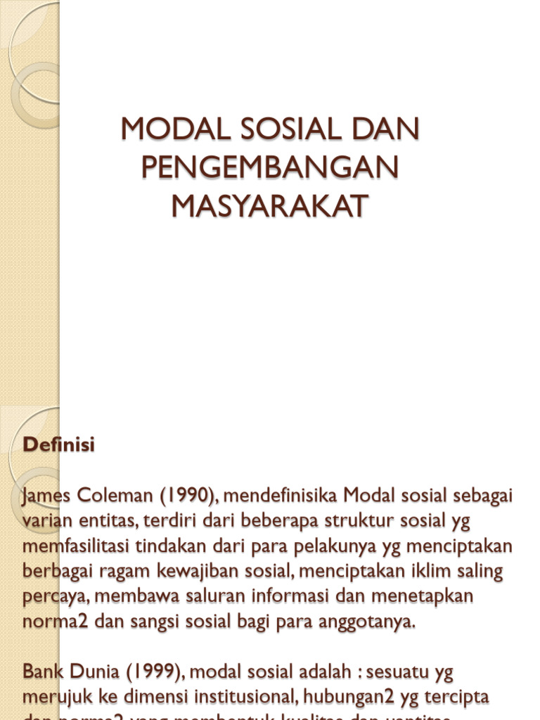 Modal Sosial dalam Pengembangan Masyarakat | PDF