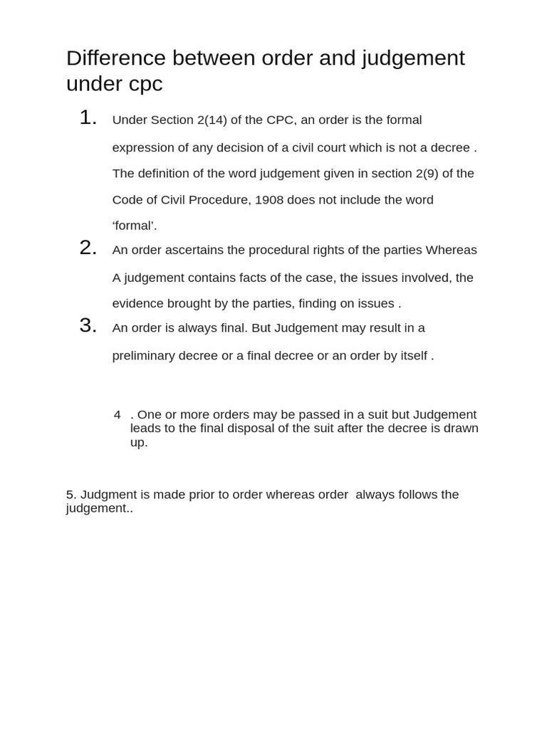 Difference Between Order and Judgement Under CPC | PDF | Lawsuit ...