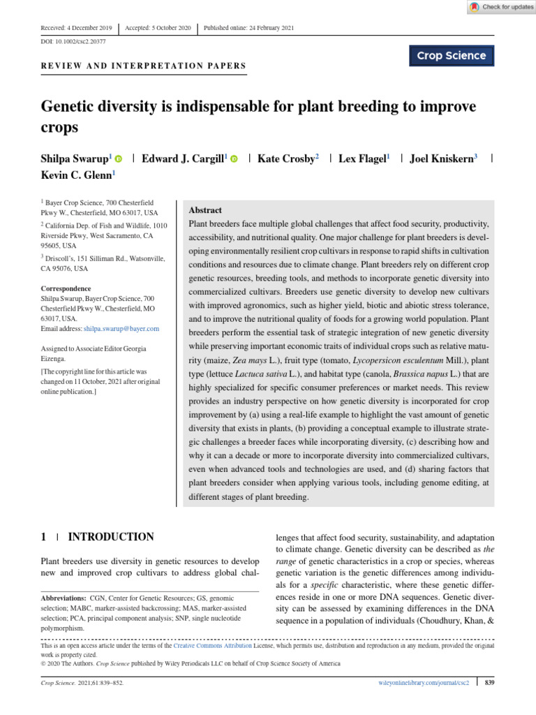 Genetic Diversity Is Indispensable For Plant Breeding To Improve Crops ...