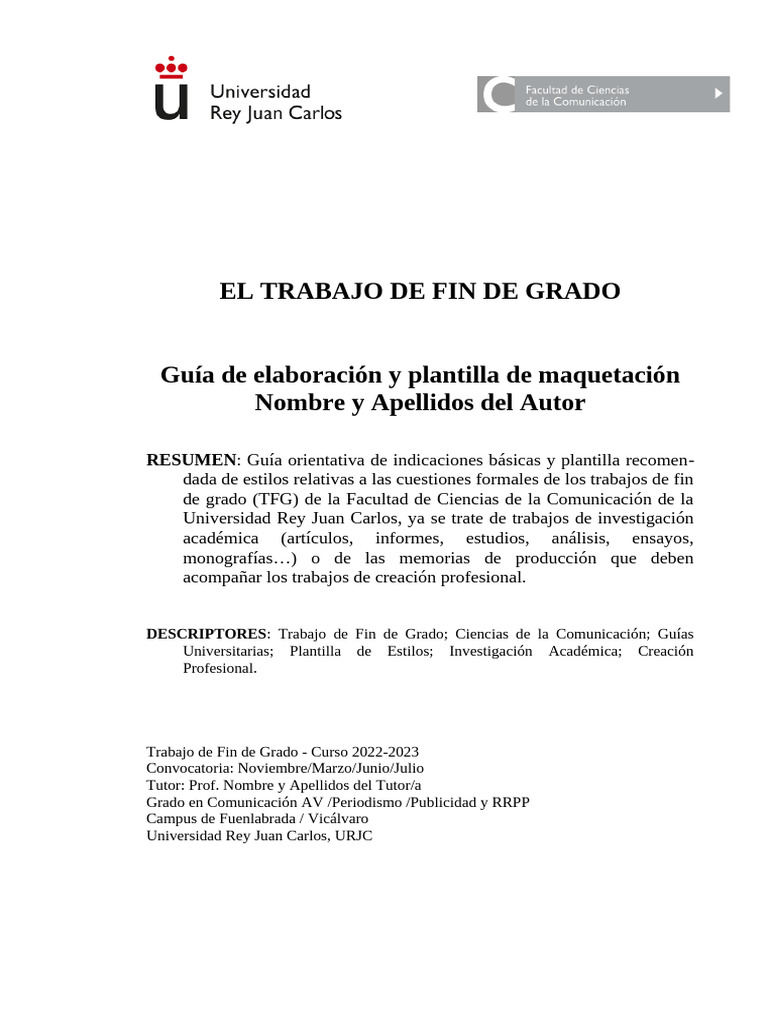 GUÍA ELABORACIÓN TFG | PDF