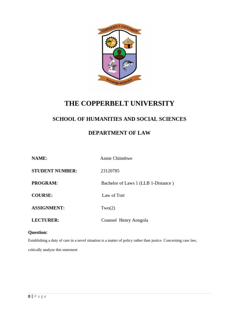 Annie-CBU-LLB-Tort-Assignment 2 | PDF | Duty Of Care | Negligence