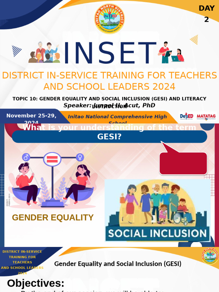 TOPIC 10 GENDER EQUALITY AND SOCIAL INCLUSION (GESI) AND LITERACY INSTRUCTION - Junpel U. Acut ...