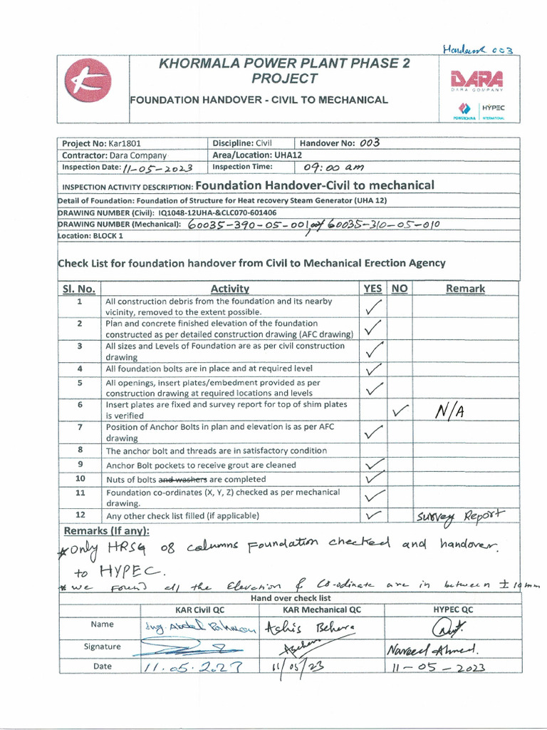 KRA-KPP2-12UHA-003 Block #1 HRSG-12UHA Foundation of sturcture for heat recovery steam generator ...