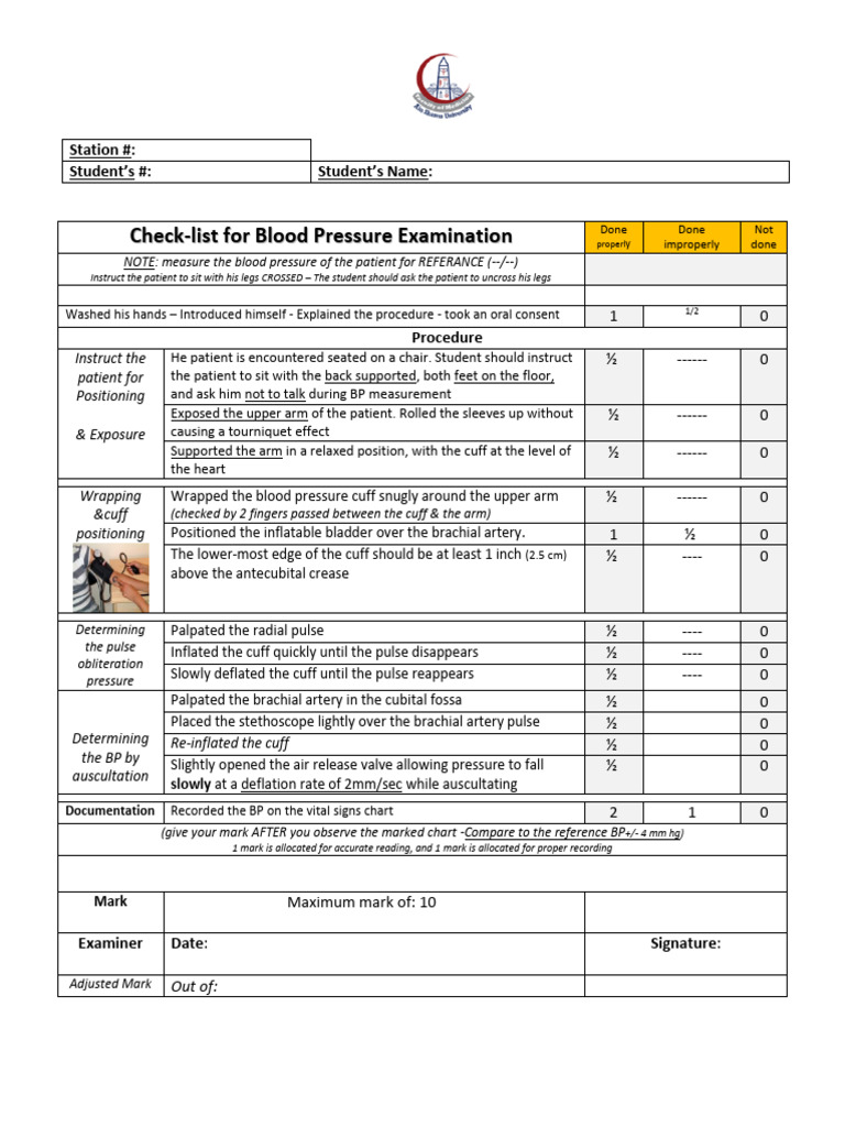 MT Blood Pressure checklist | PDF | Pulse | Physiology