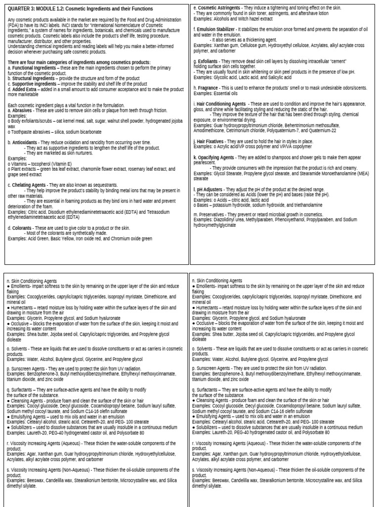 Cosmetic Ingredients and Functions Guide | PDF | Surfactant | Chemical ...