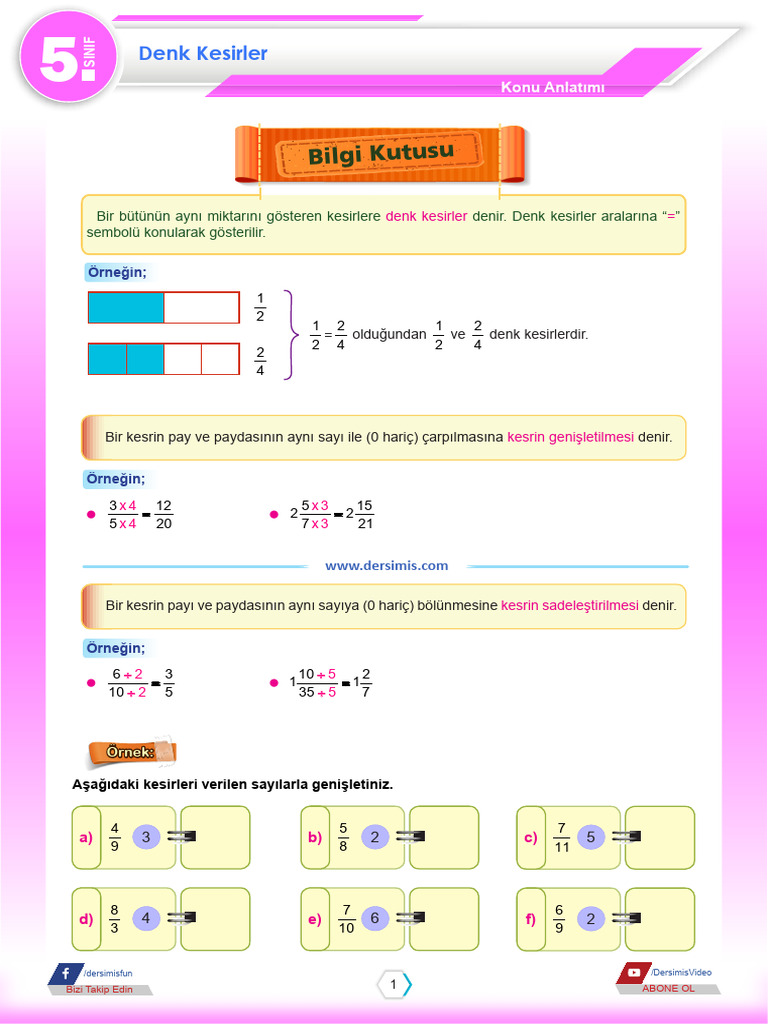 Sınıf Denk Kesirler | PDF