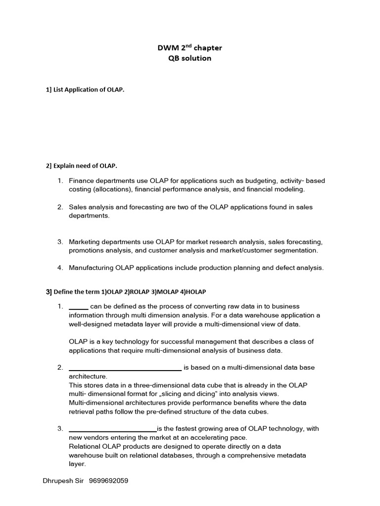 DWM CHP2 QB Solution | PDF | Databases | Data Management Software