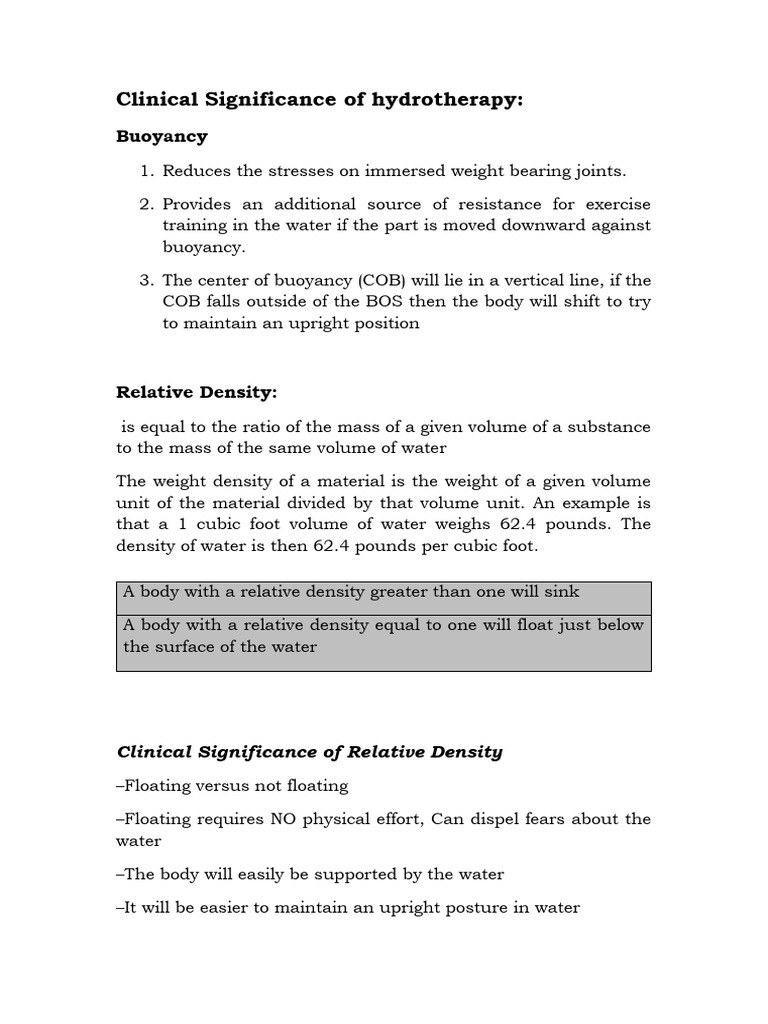3rd Practical Section Hydrotherapy | PDF | Density | Buoyancy