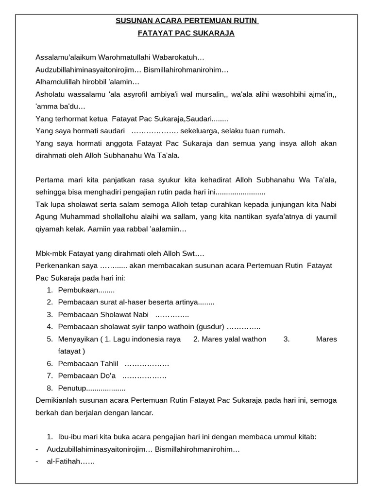Susunan Acara Pengajian Rutin | PDF