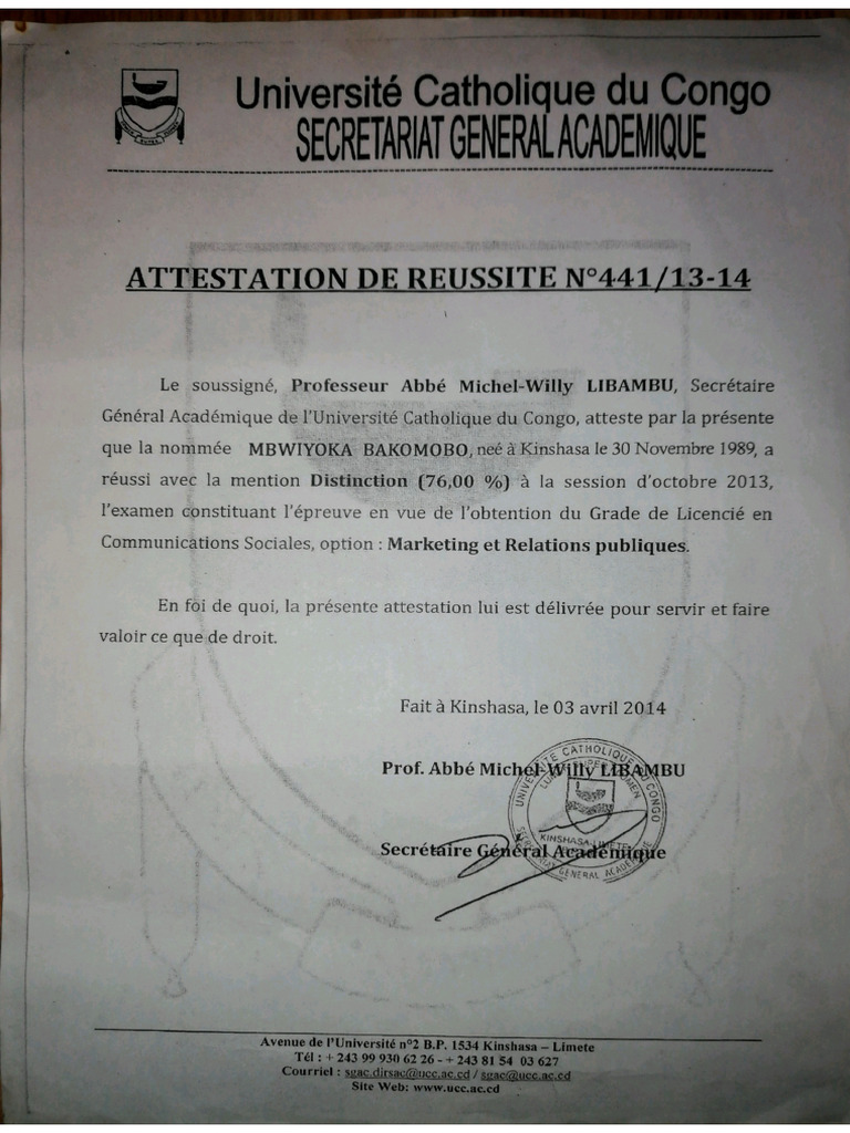 UCC Attestation de réussite N. 441-13-14-20200501165333 | PDF