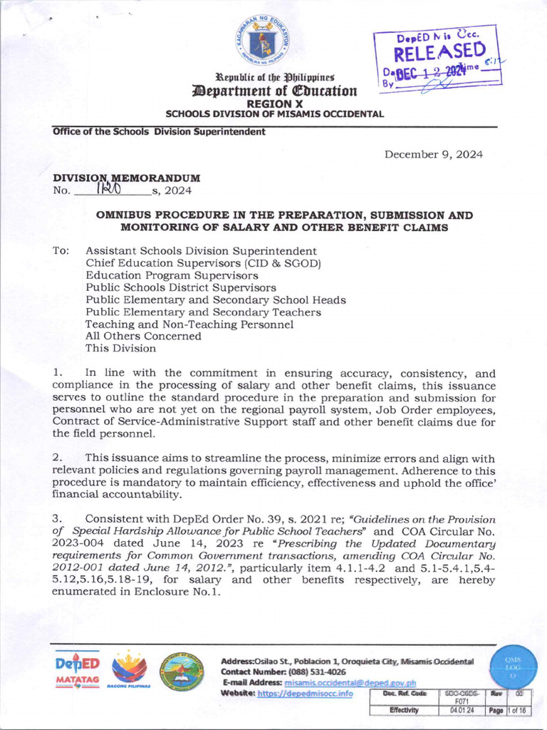 Dm. 1120, S. 2024 Omnibus Procedure in The Preparation, Submission and ...