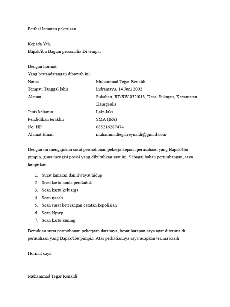 Perihal lamaran pekerjaan asep | PDF