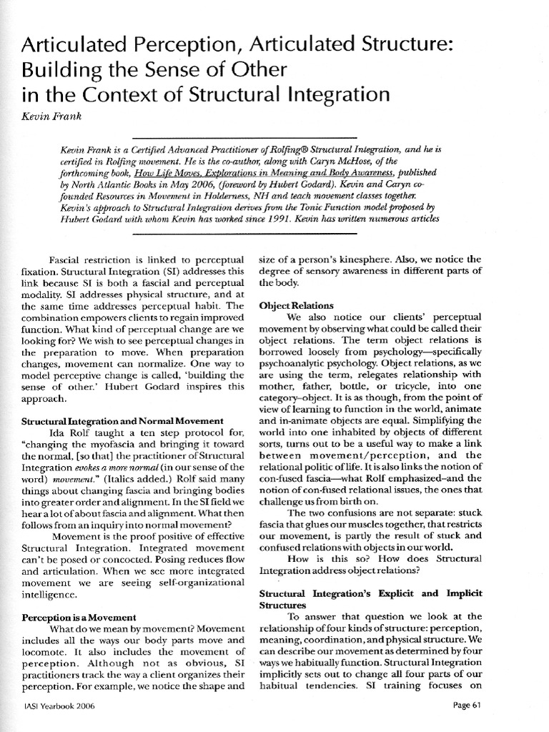 Kevin Frank - Articulated Perception, Articulated Structure | PDF