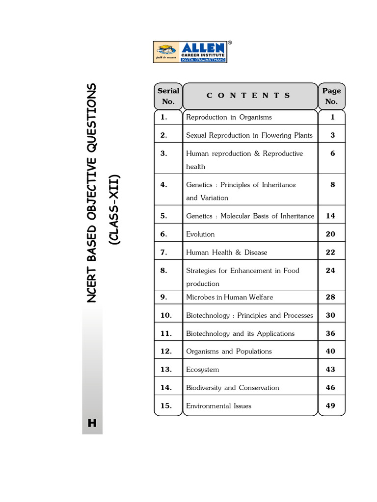 NCERT Class XII Biology Objective Questions | PDF | Luteinizing Hormone ...
