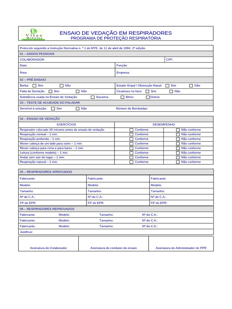 FIT TEST - MODELO | PDF