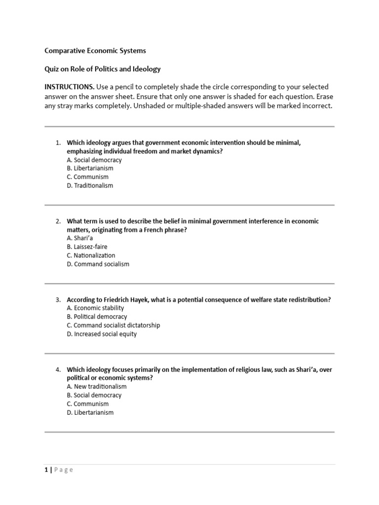 Comparative Economic Systems Quiz | PDF | Socialism | Social Democracy