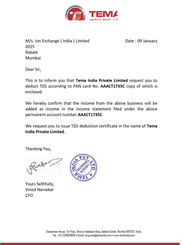 Declaration Form for TDS (1) | PDF