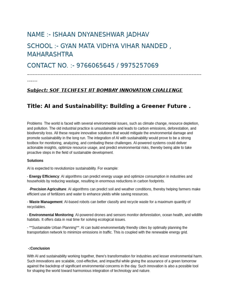 Sof Techfest Iit Bombay Innovation Challenge | PDF