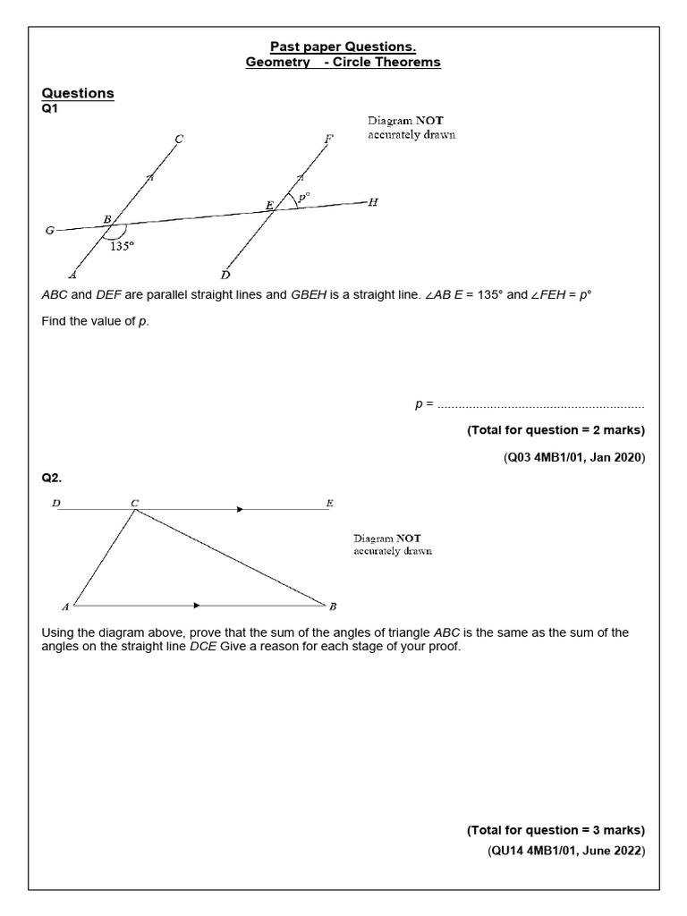 Past Paper Questions - Geometry-Circle-Theorems | PDF | Circle | Area