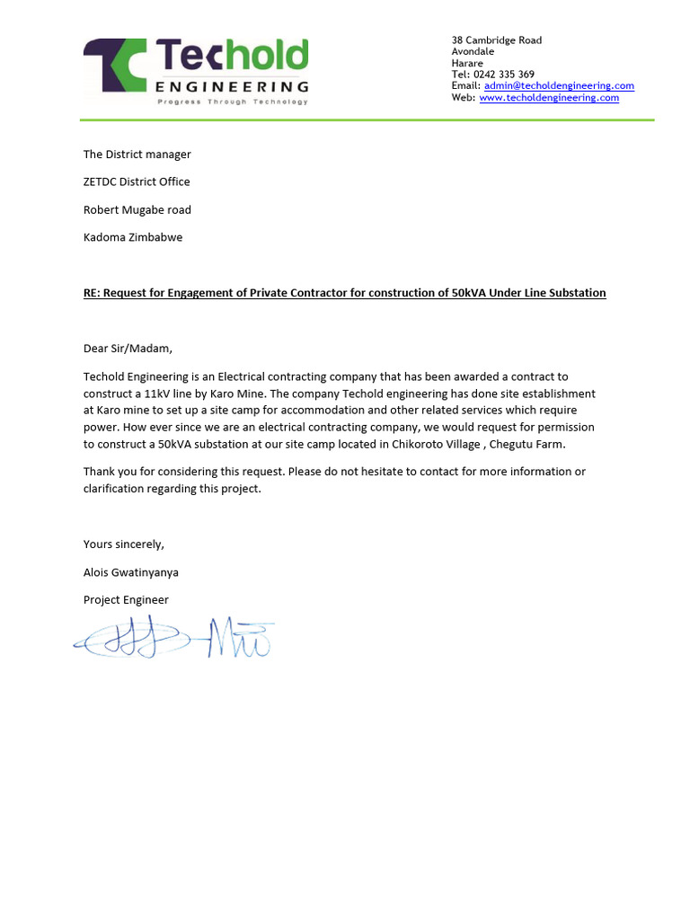 CONTRACTOR Appointment Letter ZESA | PDF