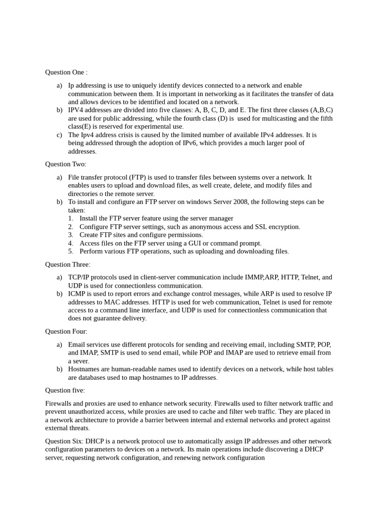 REVIEW QUESTIONS System Administration | PDF | Computer Network | File Transfer Protocol