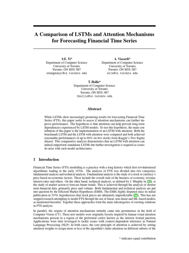 A Comparison of LSTMs and Attention Mechanisms For Forecasting Financial Time Series | PDF ...