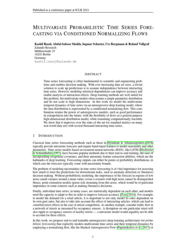 Multivariate Probabilistic Time Series Forecasting Via Conditioned Normalizing Flows | PDF ...