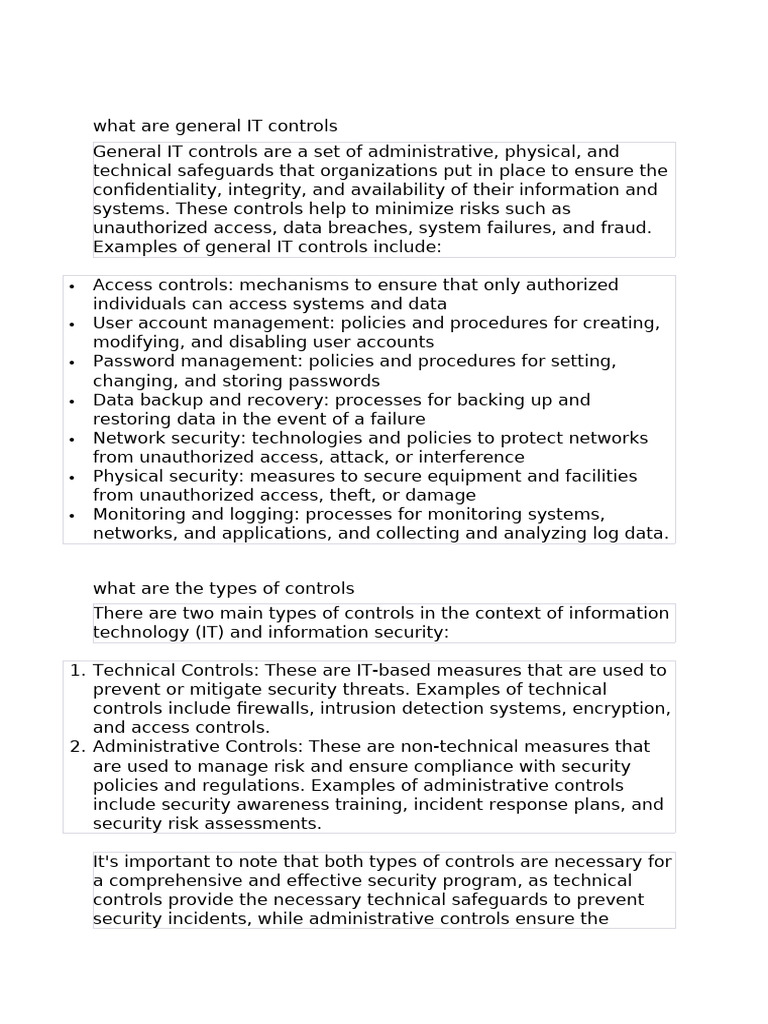 what are general IT controls | PDF | Information Security | Internal ...