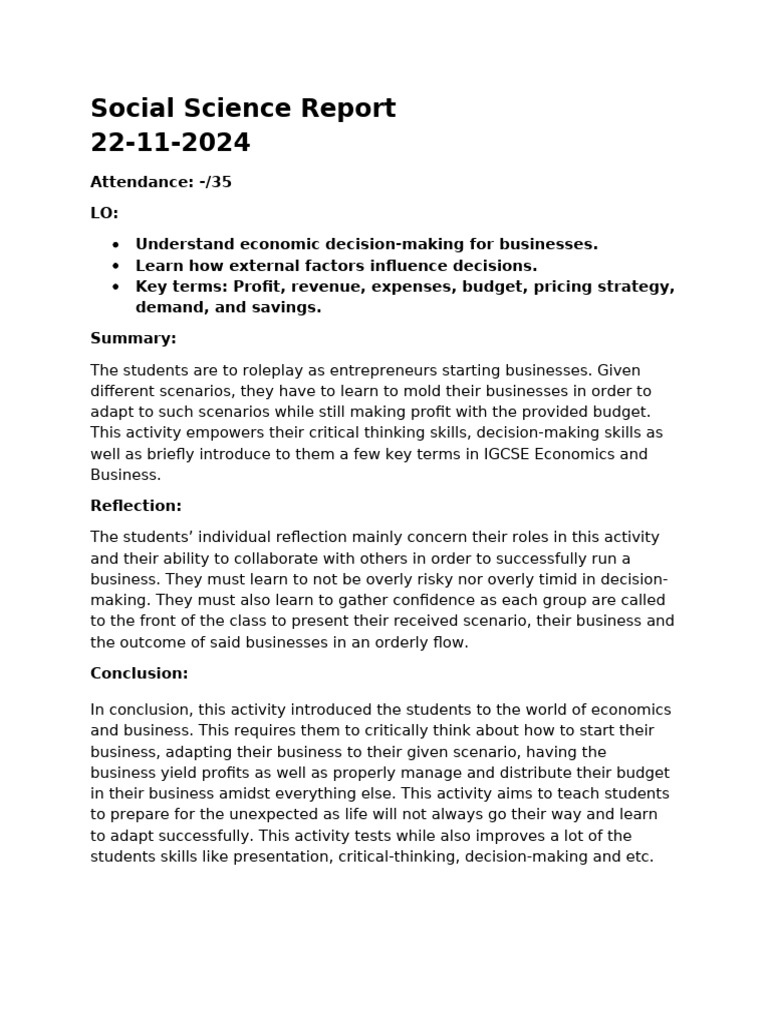 Social Science Report Week 10 | PDF