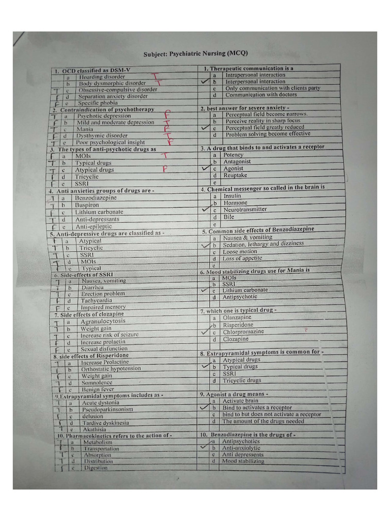 Psychiatry MCQ Correction | PDF