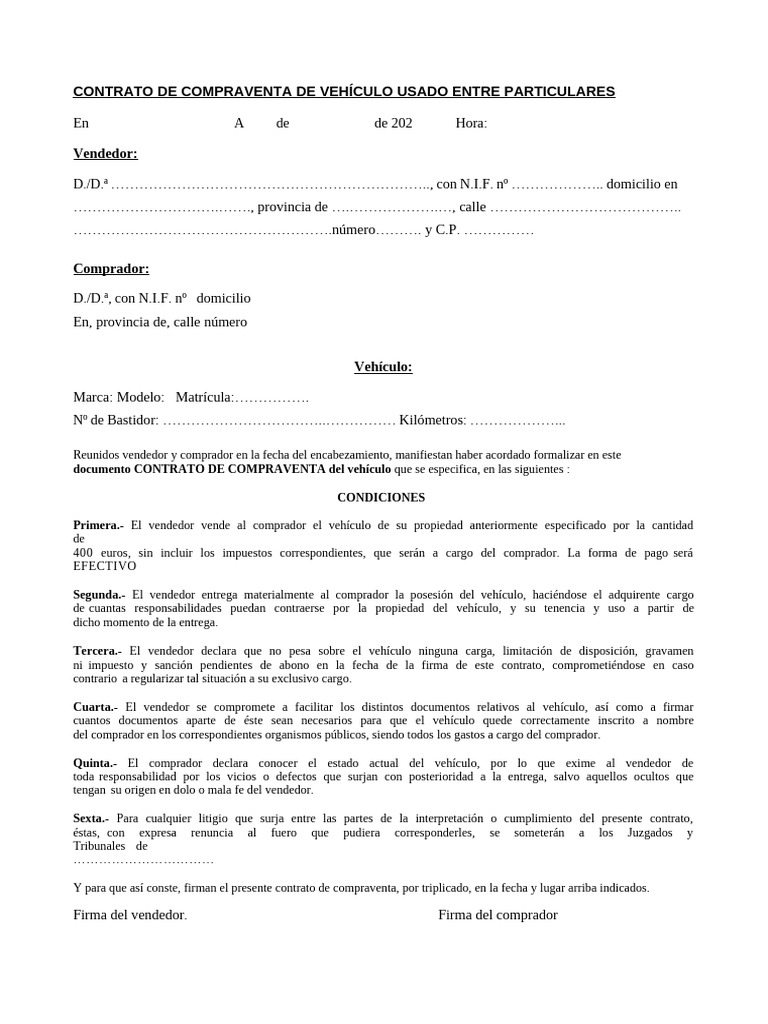 Modelo Contrato Compraventa Entre Particulares | PDF | Propiedad ...