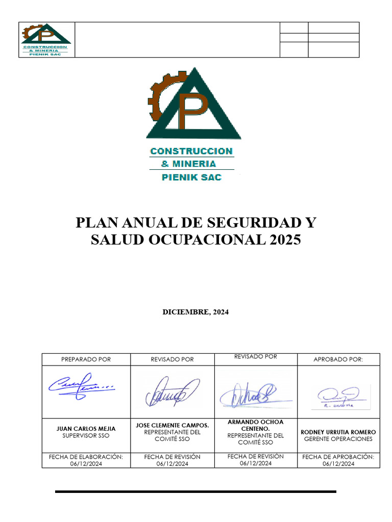 Plan Anual de Seguridad y Salud en El Trabajo 2025 | PDF | Seguridad y salud ocupacional | Valores