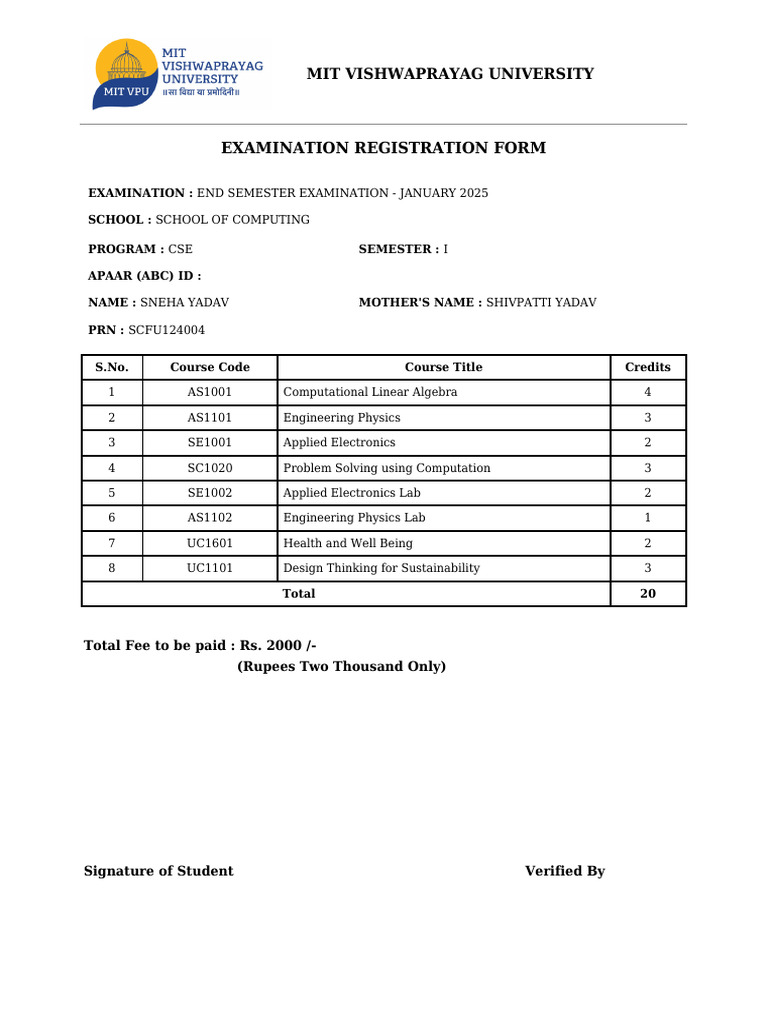 Exam Registration Application | PDF