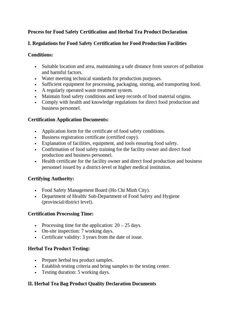 Process for Food Safety Certification and Herbal Tea Product ...