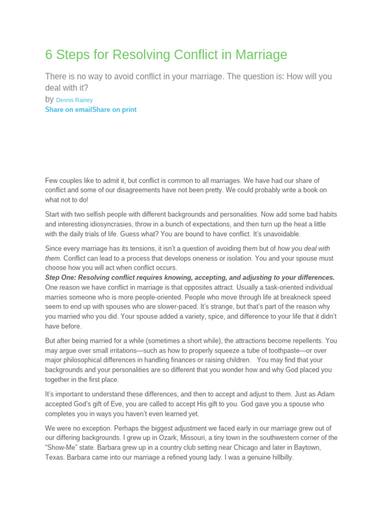 6 Steps For Resolving Conflict in Marriage | PDF | Forgiveness | Glory ...