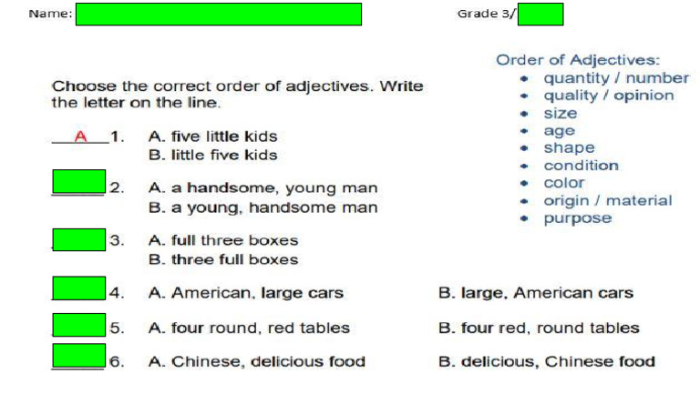Adjectives Order | PDF